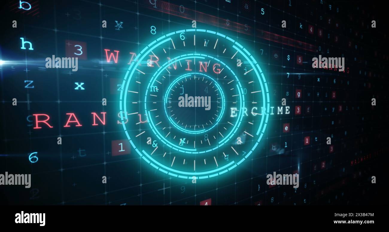 Image of scope scanning over cyber attack warning text on black background Stock Photo - Alamy