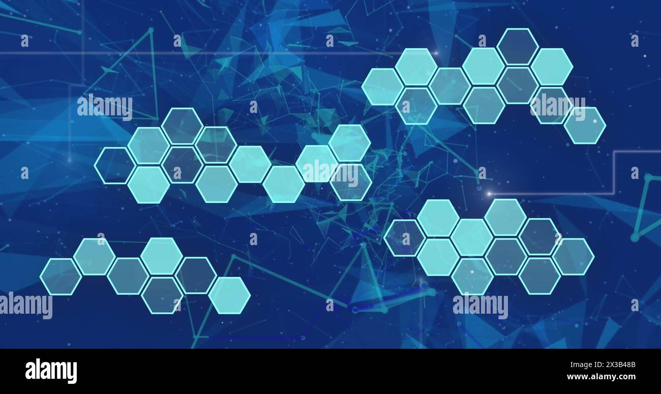 Animation hexagons over blue background hi-res stock photography and images - Alamy