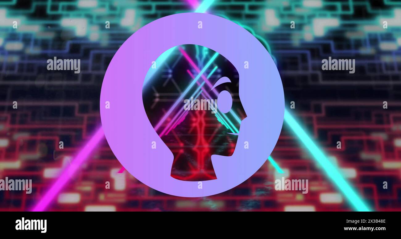 Image of robot in circle with illuminated abstract tunnel and moving ...