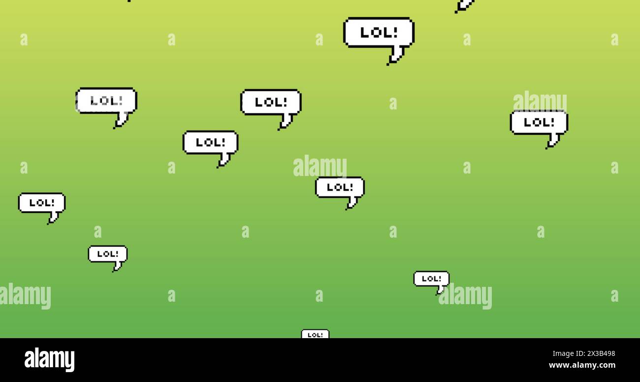 Image of multiple Lol text on speech bubbles floating against green ...