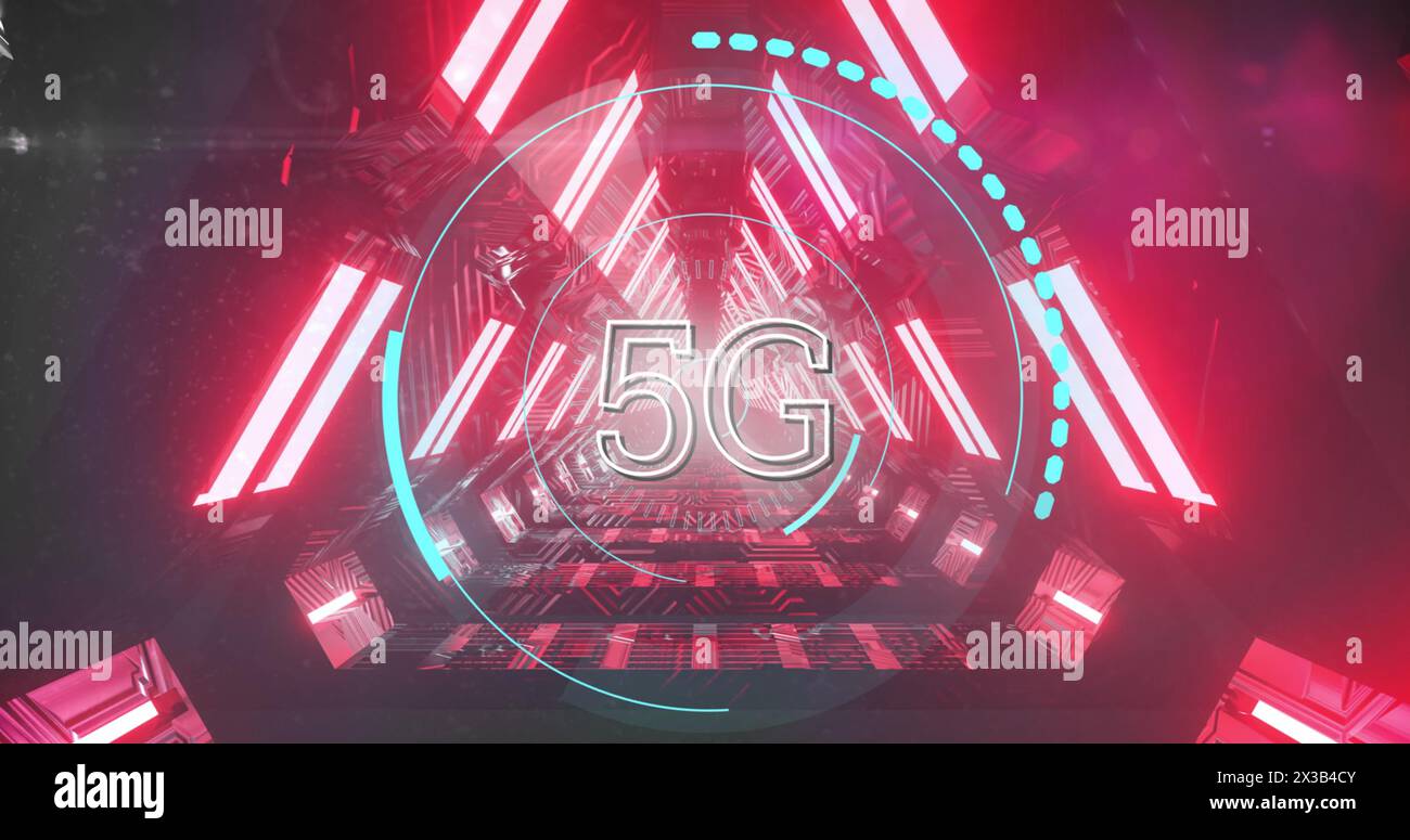 Image of digital interface with 5G network of connections and scope in ...