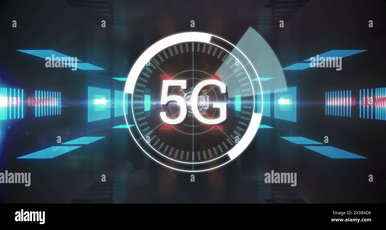 Image of digital interface with 5G network of connections and scope in ...