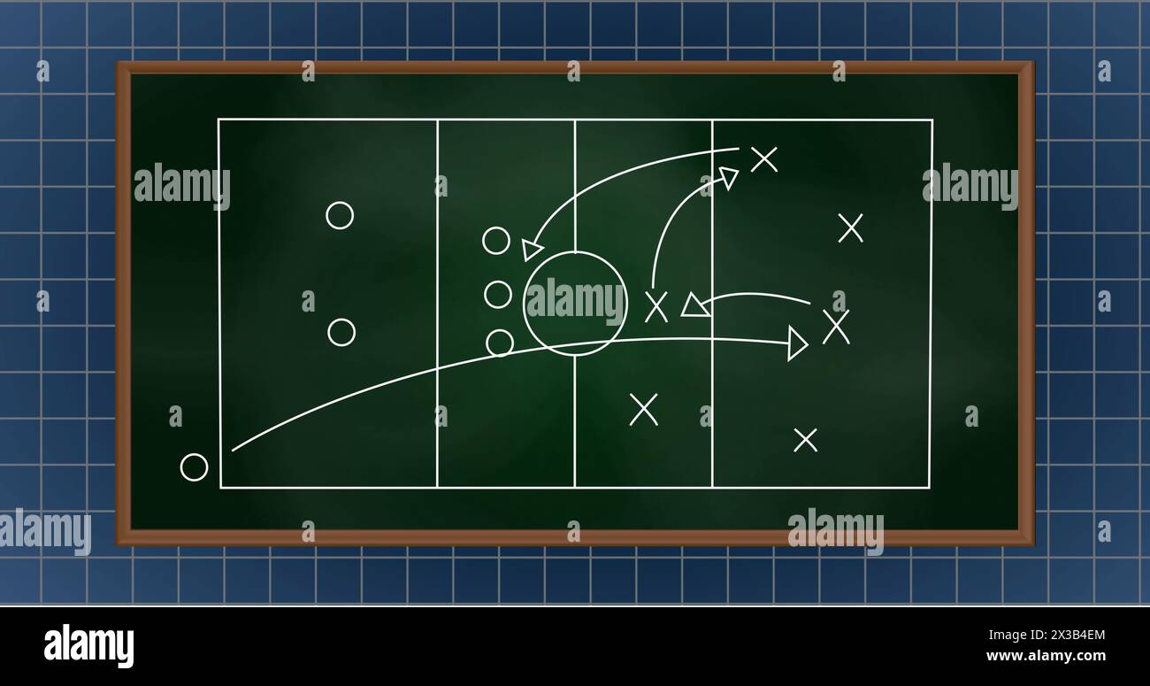 Image of x, arrows and circles symbols on sports court with grid ...