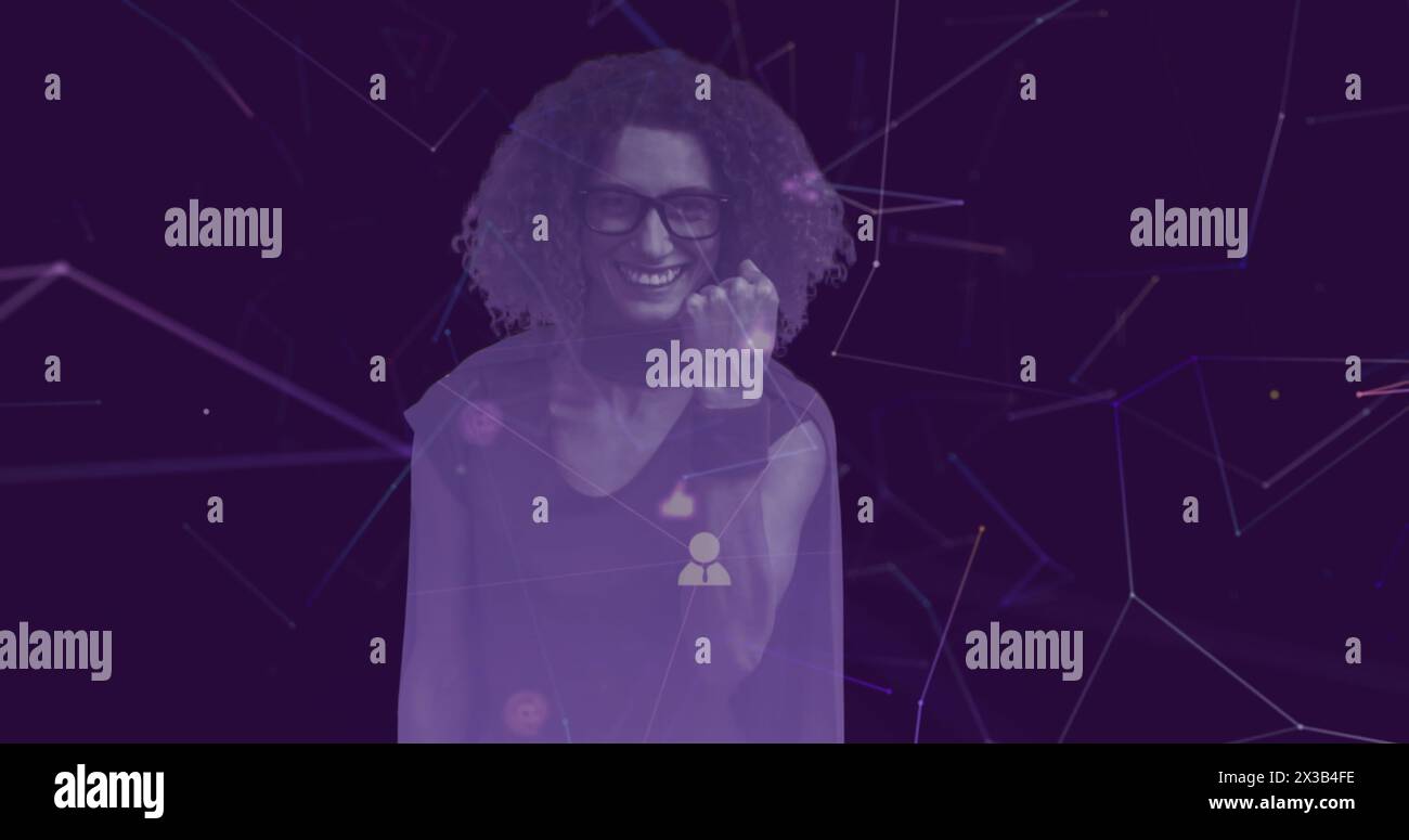 Image of woman dressed as superhero with network of connections on ...