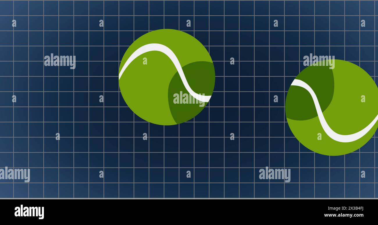 Image of tennis ball falling over grid pattern against black background ...