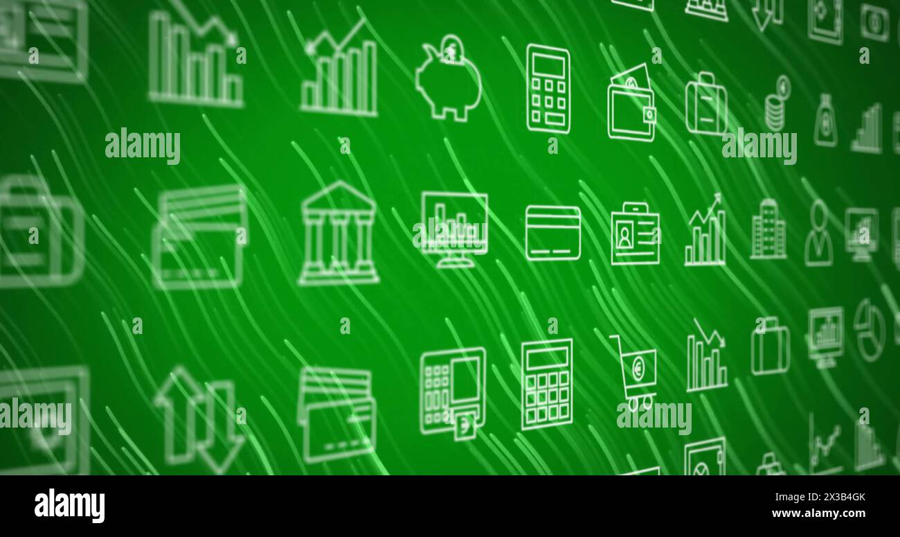 Image of multiple application icons and white lines moving against ...