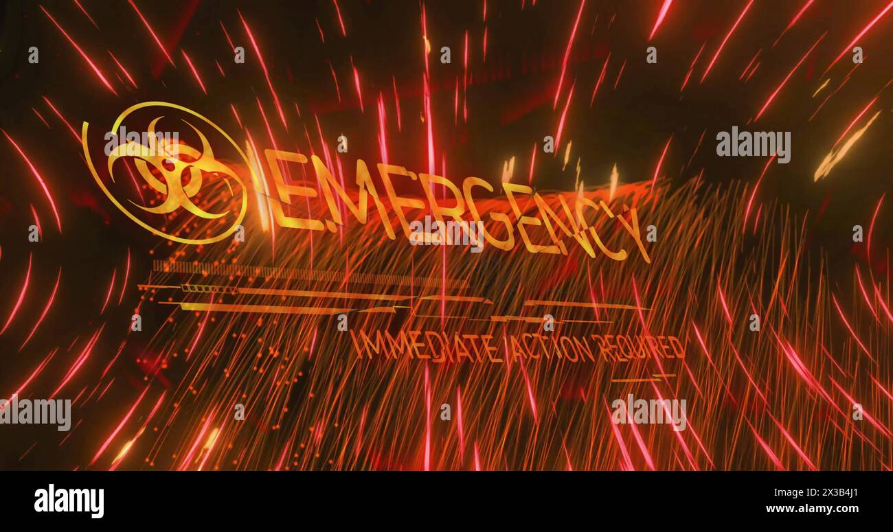 Image of biological hazard sign, emergency immediate action required ...