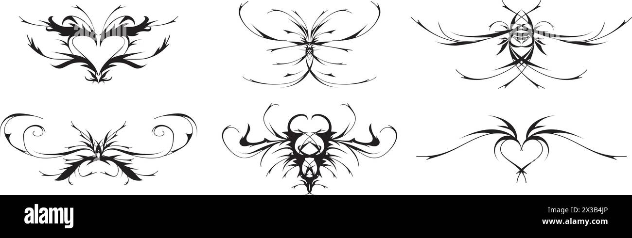 Neo tribal y2k tattoo, heart and butterfly shape, gothic pentagram goat ...