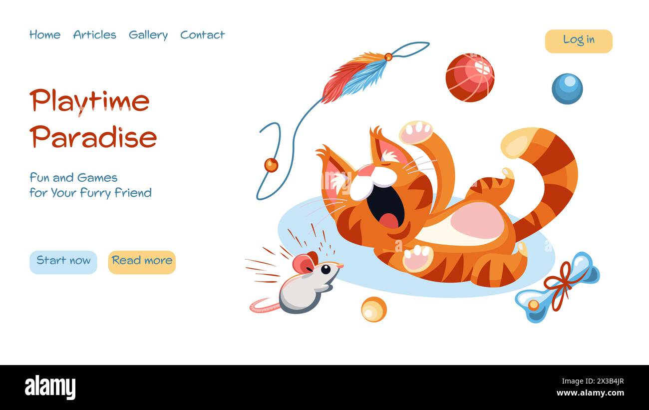 Modern vector concepts for website - engaging cat playtime activities ...