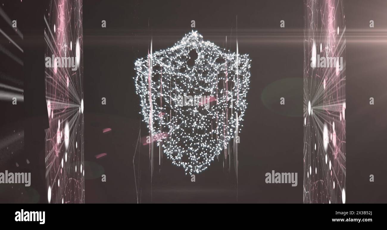 Image of digital interface data processing with online security shield and screens in the ...