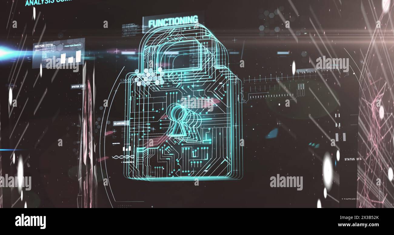 Image of digital interface data processing with messages and online security padlock Stock Photo ...