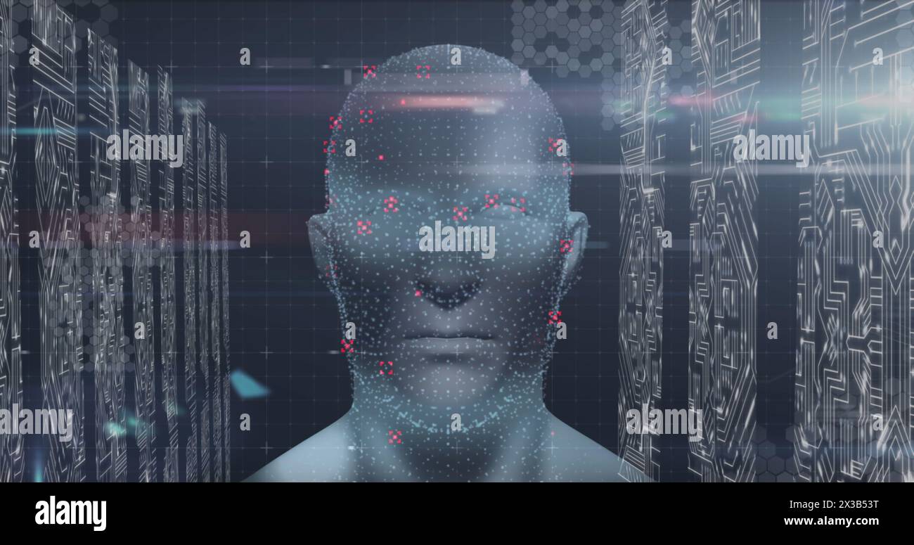 Image of human head glowing with digital interface data processing Stock Photo - Alamy