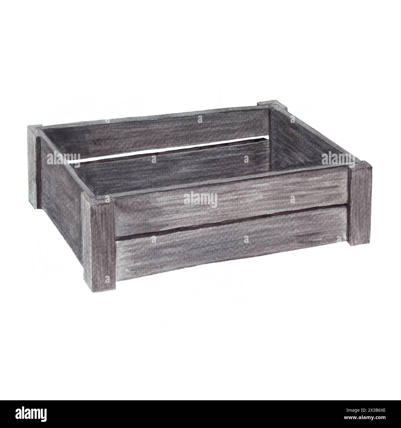 Wooden crate isolated on white. Hand painted in watercolor. Rustic high ...