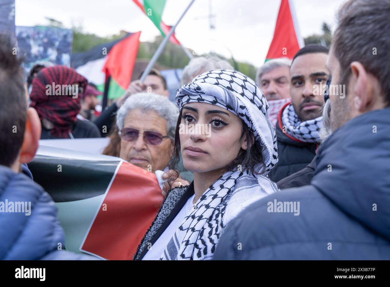 Rome, Italy. 25th Apr, 2024. Maya Issa, leader of young Palestinian ...
