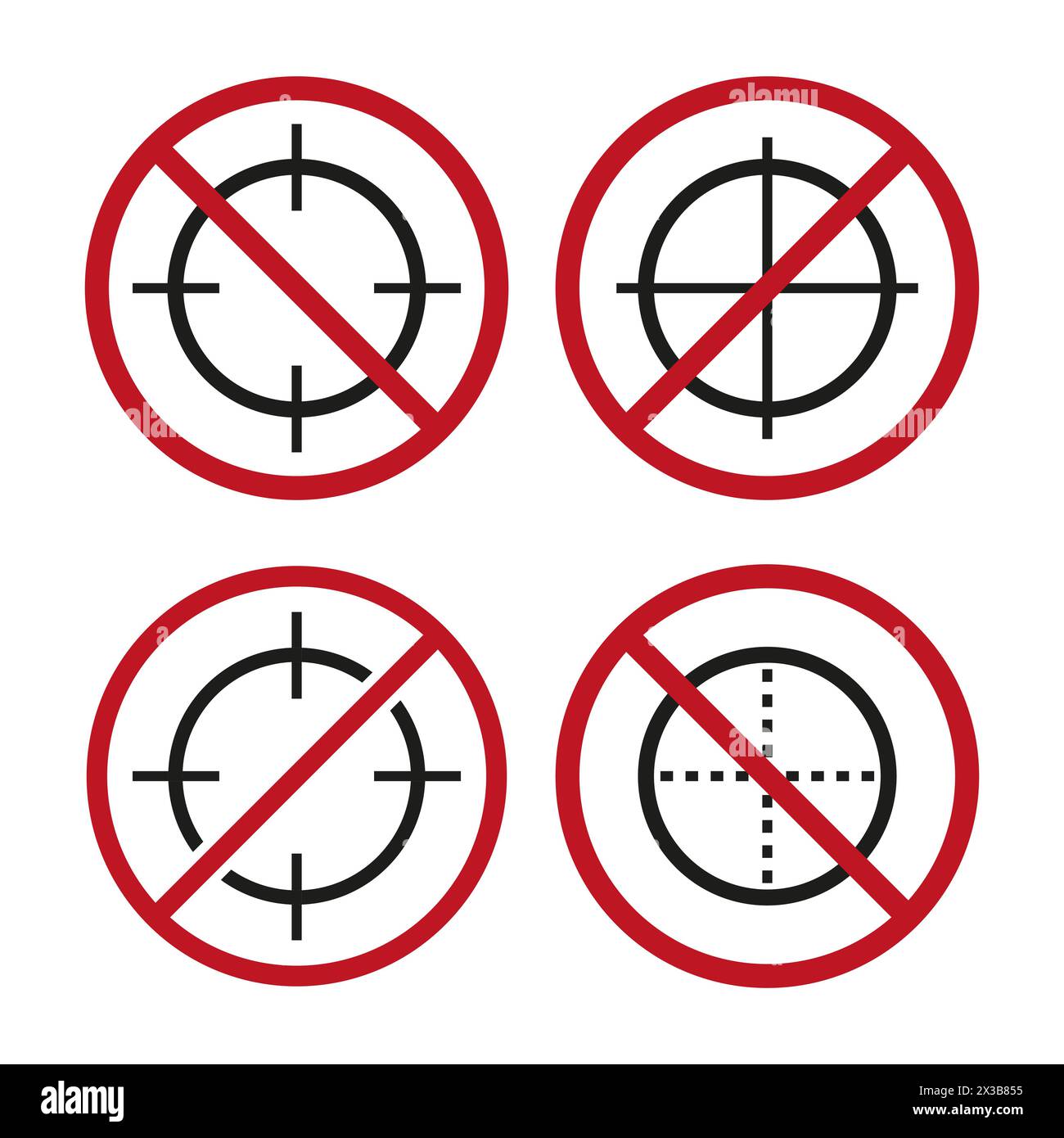 Prohibited target symbols. Four no targeting signs. Restricted aim ...