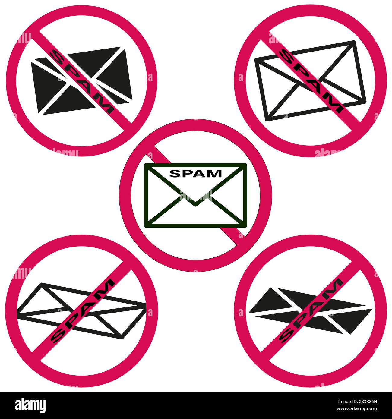 Anti-spam email icons set. Prohibited message symbols. Internet ...