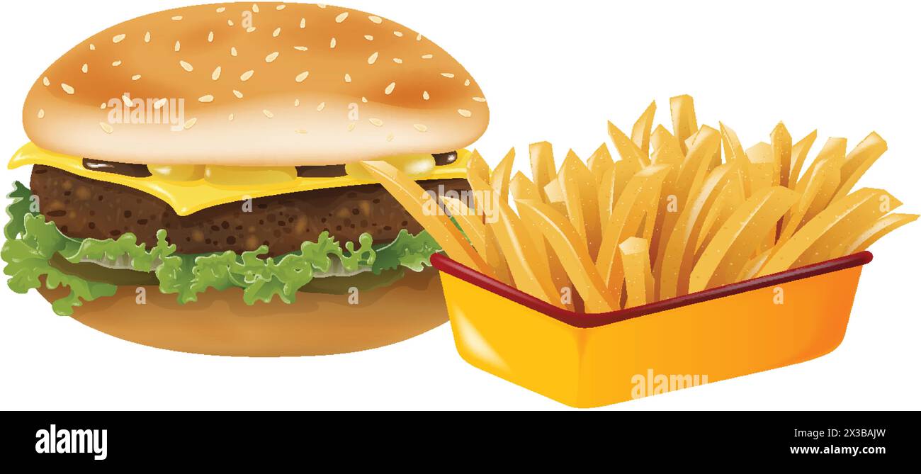 Vector illustration of a hamburger with French fries Stock Vector Image ...