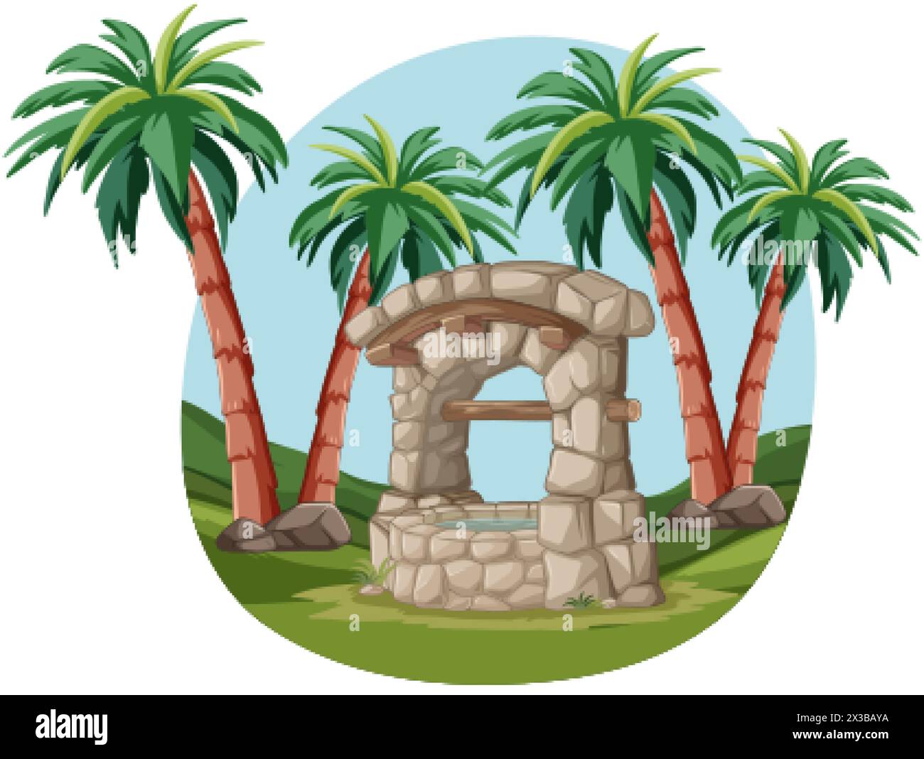 Stone archway surrounded by palm trees and grass Stock Vector Image ...