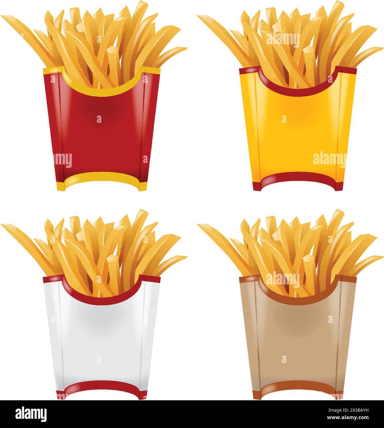 Four colorful containers with golden french fries Stock Vector Image ...