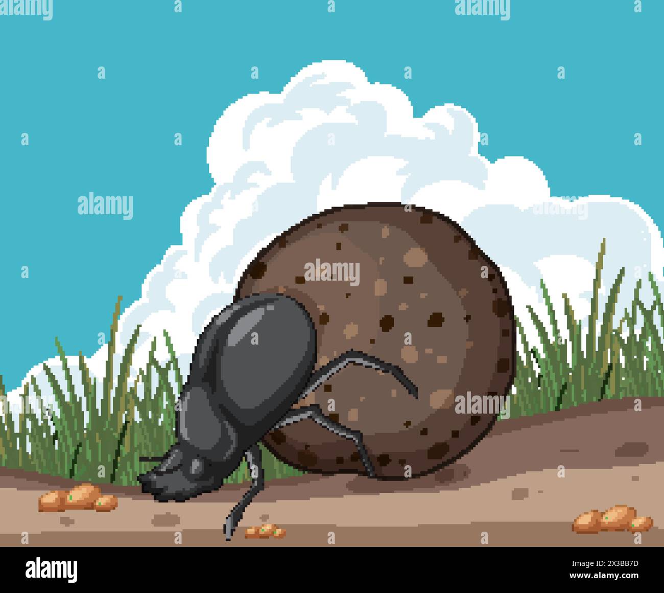 Cartoon ant pushing a boulder uphill outdoors Stock Vector Image & Art ...