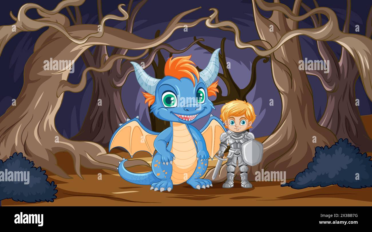 A young knight stands beside a friendly dragon Stock Vector Image & Art ...