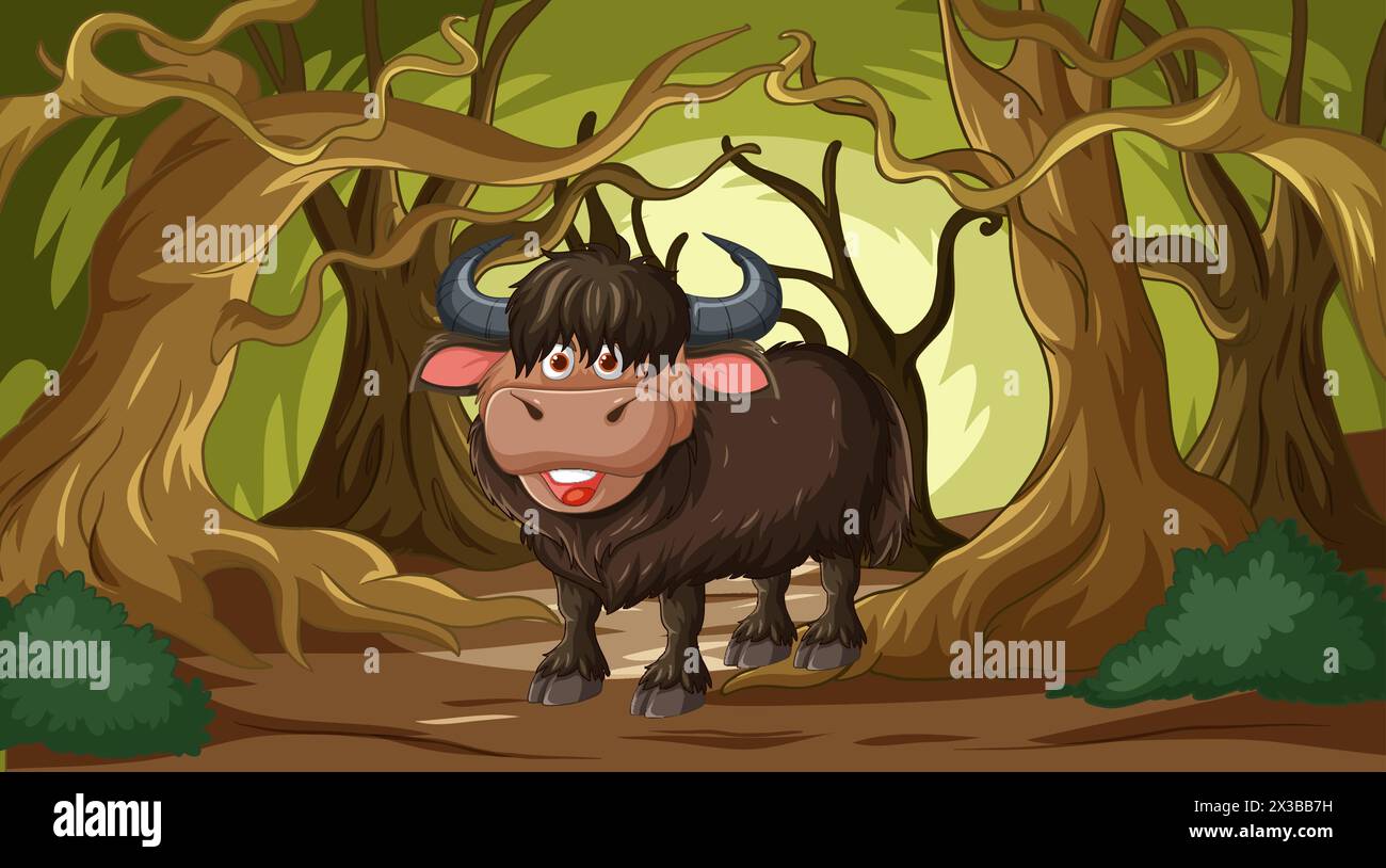 Cartoon yak smiling in a lush forest setting Stock Vector Image & Art ...