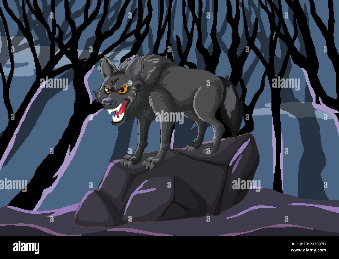 Angry wolf howling on a rock at night Stock Vector Image & Art - Alamy