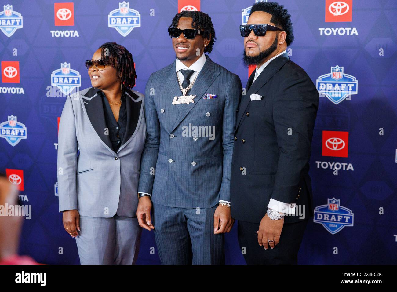 Detroit, United States. 25th Apr, 2024. Malik Nabers walks the 2024 NFL ...