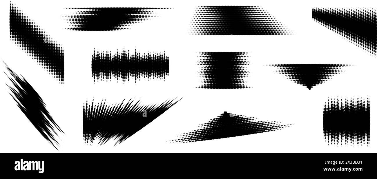 Halftone glitch element set. Dotted textured geometric form collection ...
