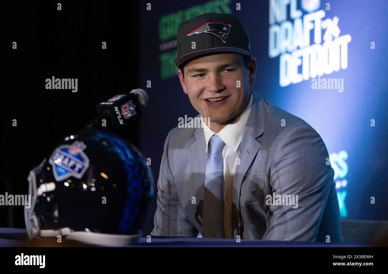 Detroit, United States. 25th Apr, 2024. New England Patriots draft pick ...