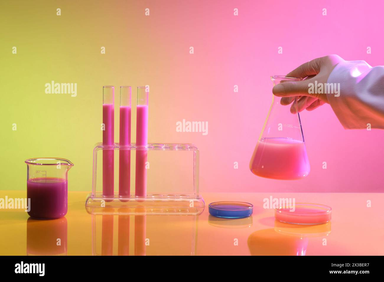 Front view of a table in the laboratory featured different types of ...