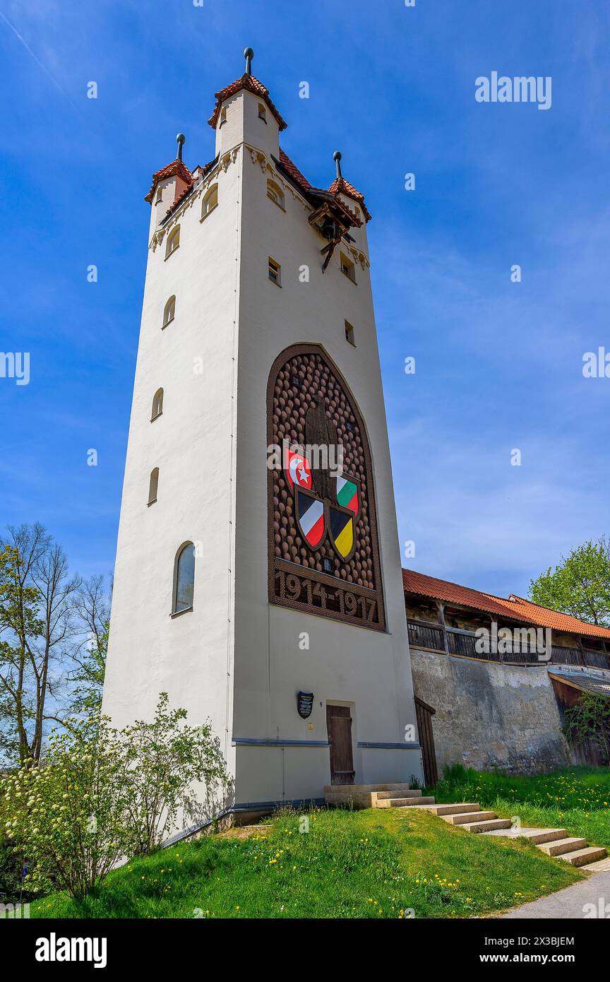 The five-button tower with town wall, Kaufbeuern, Allgaeu, Swabia ...