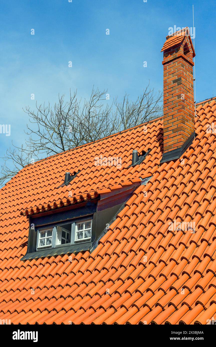 Roof tiles, tiled roof with chimney and dormer, Kaufbeuern, Allgaeu ...