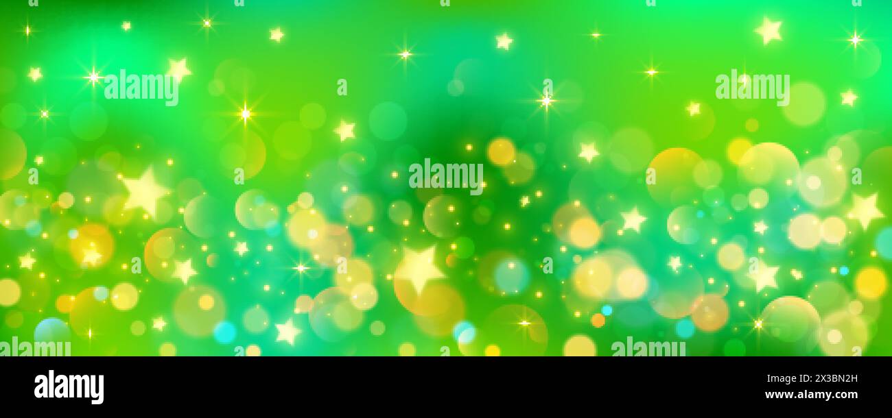 Green background with glitter stars. Bright fantasy sky. Space with ...