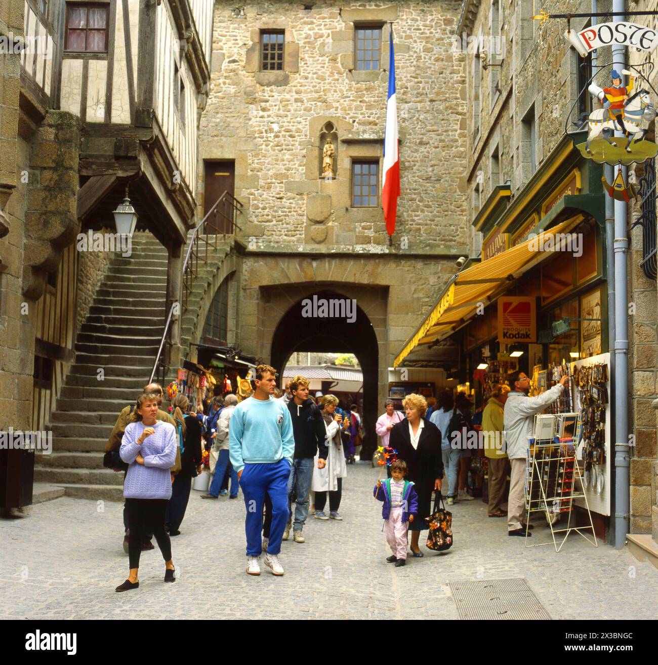 Street folk life in Mont Saint Michel, Normandy, France, Western Europe ...