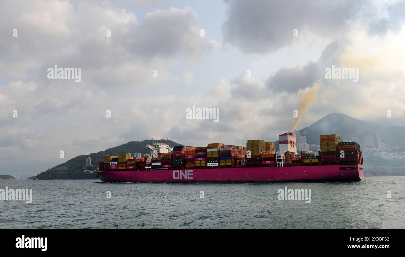 The One Amazon container ship heading to the port of Hong Kong Stock ...
