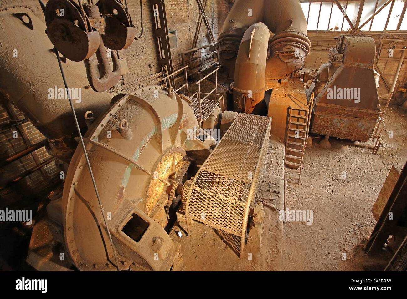 Blower in the sintering plant, interior view, machine, pipework, pulley ...