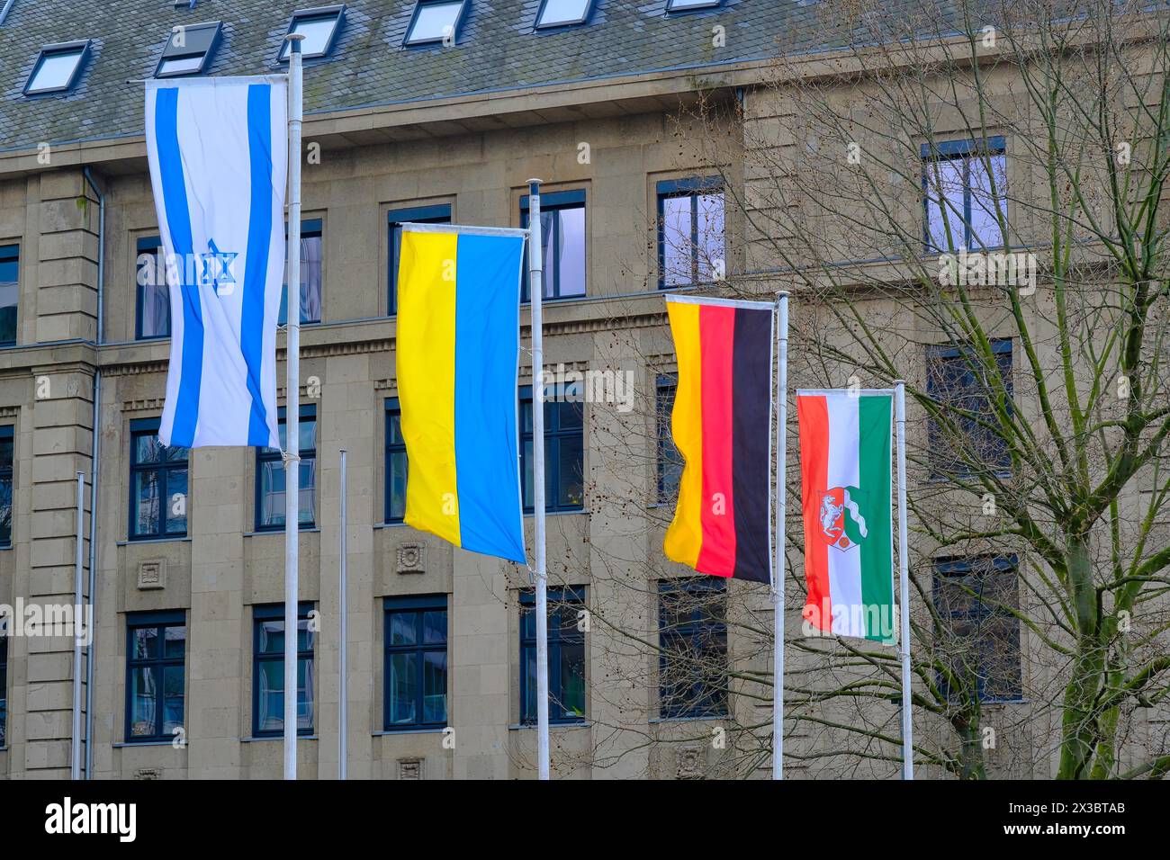 Flags of Israel, Ukraine, Germany and North Rhine-Westphalia ...
