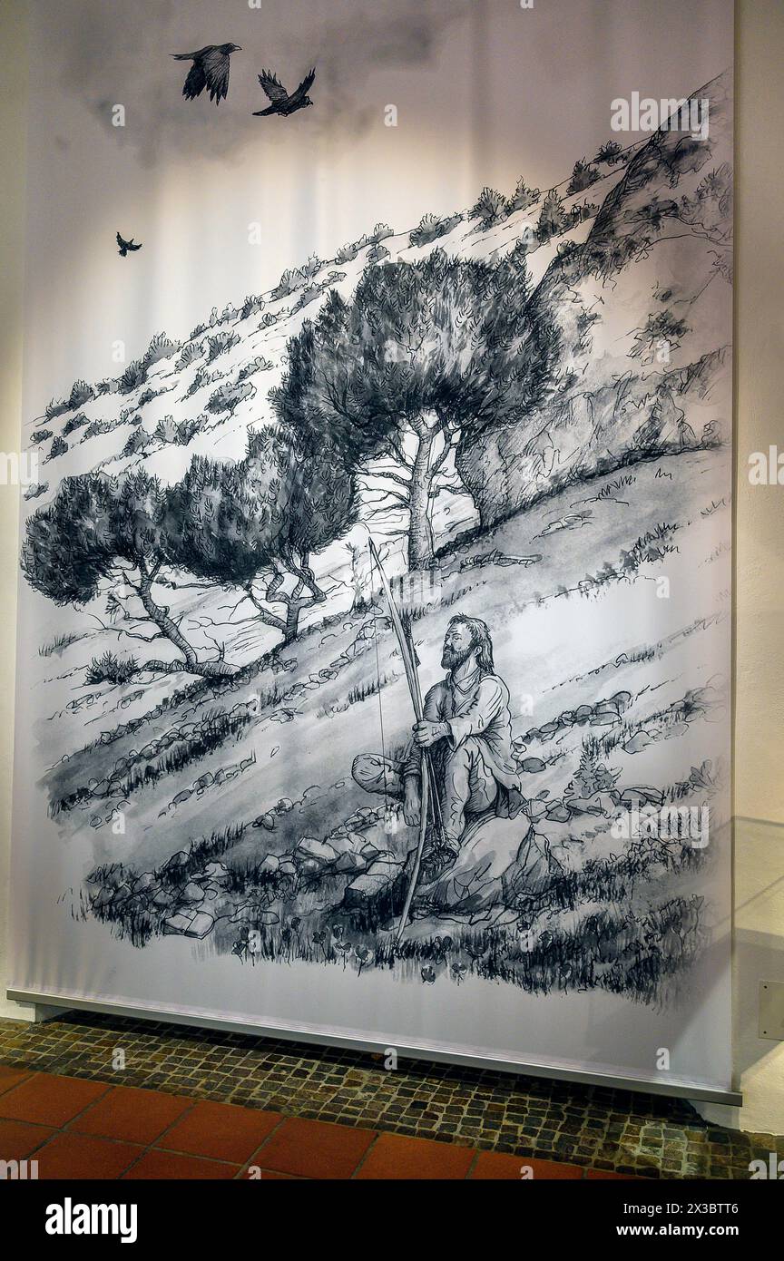 Picture of an Ice Age man with bow and arrow, exhibition Ice Age Safari ...