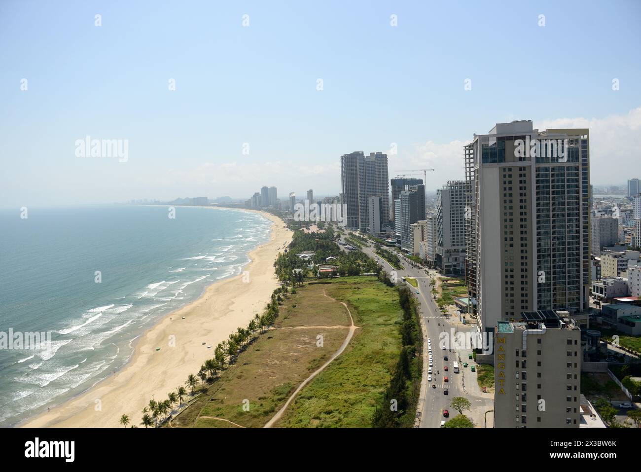 Aerial view of the beach and beachfront skyline in Da Nang, Vietnam ...