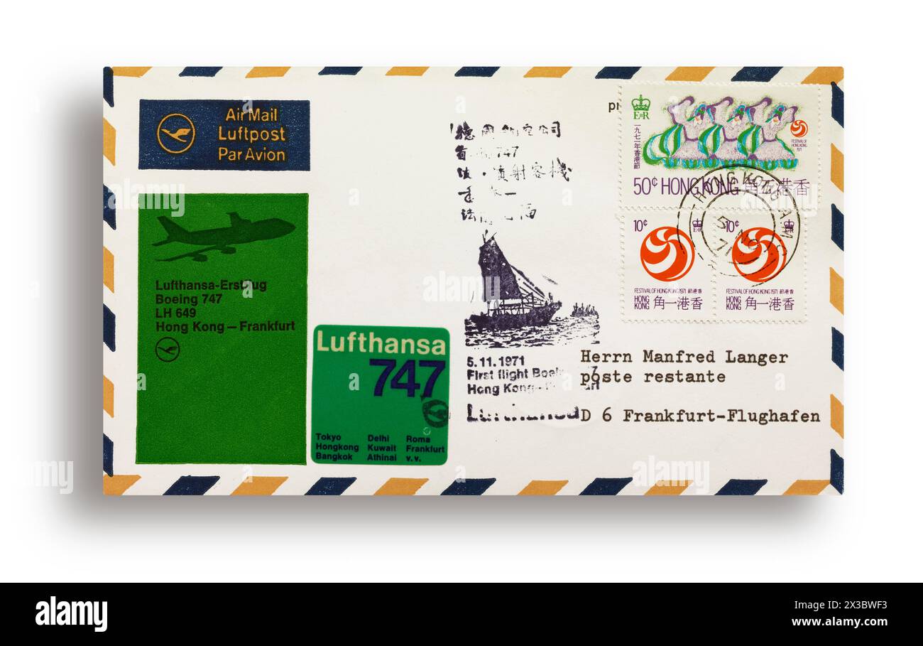 First flight letter, first flight cover, Lufthansa first flight LH649 ...