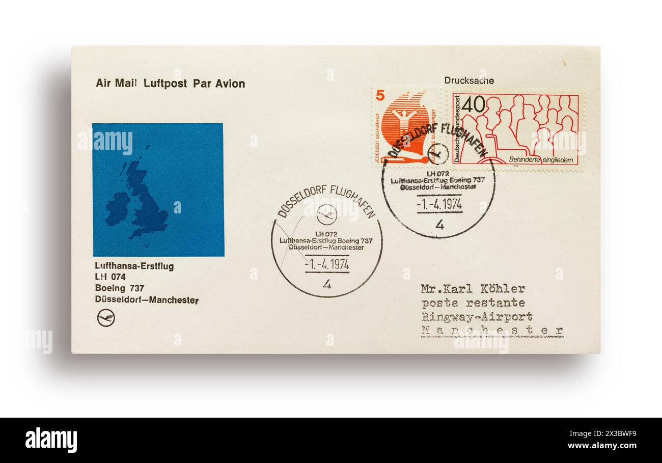 First flight letter, first flight cover, Lufthansa first flight LH074 ...