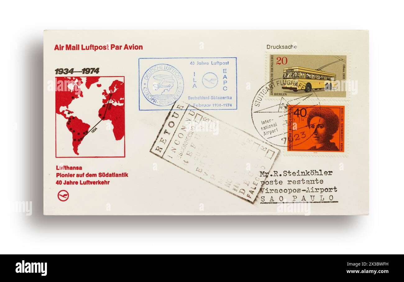 First flight letter, first flight cover, Lufthansa anniversary flight ...
