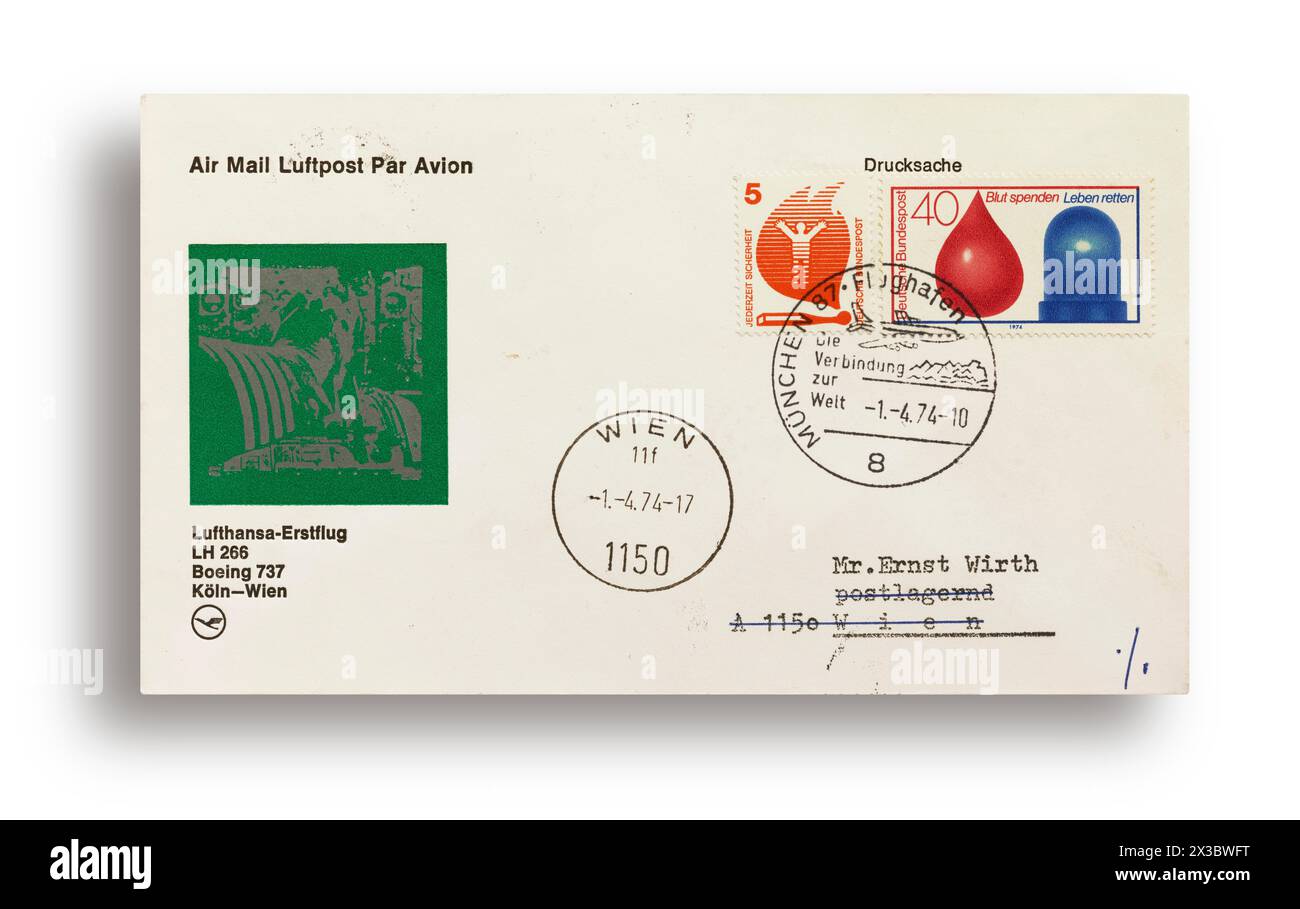 First flight letter, first flight cover, Lufthansa first flight LH266 ...