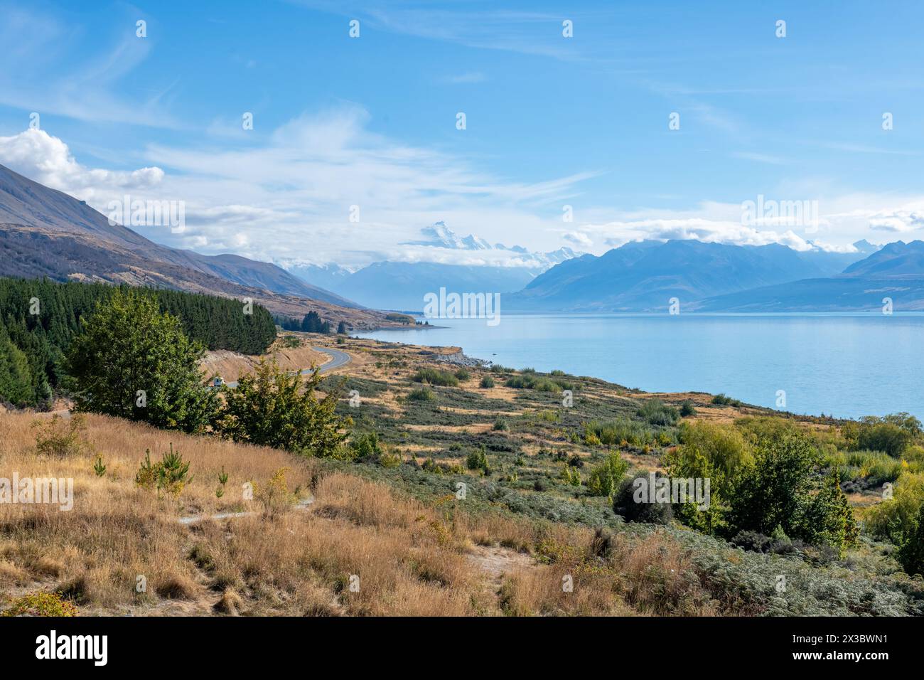 View of Lake Benmore from state highway Stock Photo - Alamy