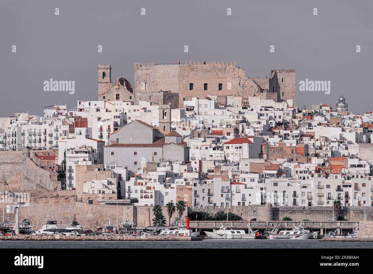 Close-up of the famous Templar and medieval city of Peniscola with its ...