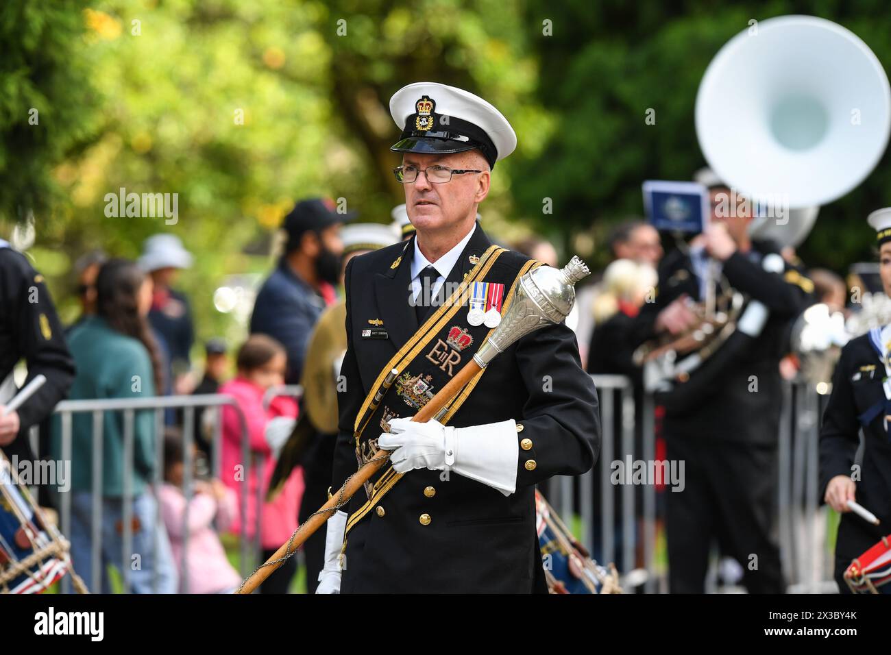 Melbourne, Australia. 25th Apr, 2024. Marching band lead Chief Petty ...