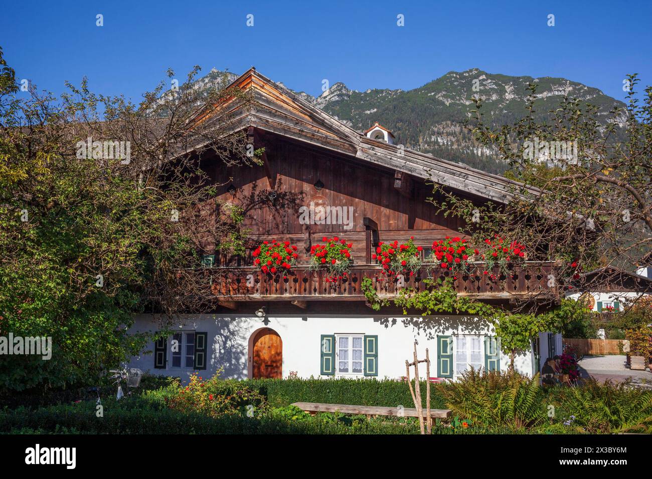 Old wooden house with Kramer massif, Garmisch district, Garmisch ...