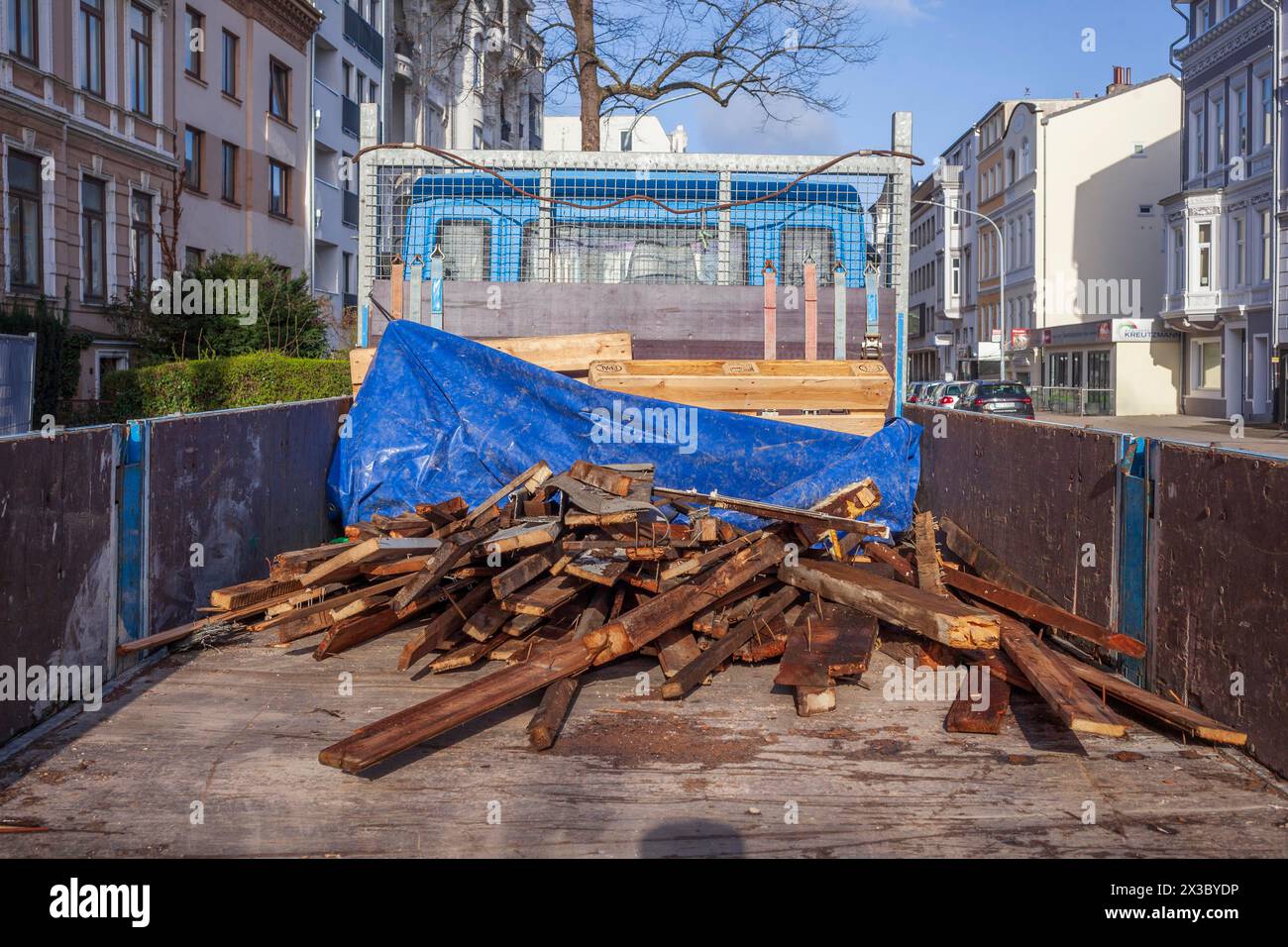Driver's cab and loading area of a lorry with wooden beams, Germany ...