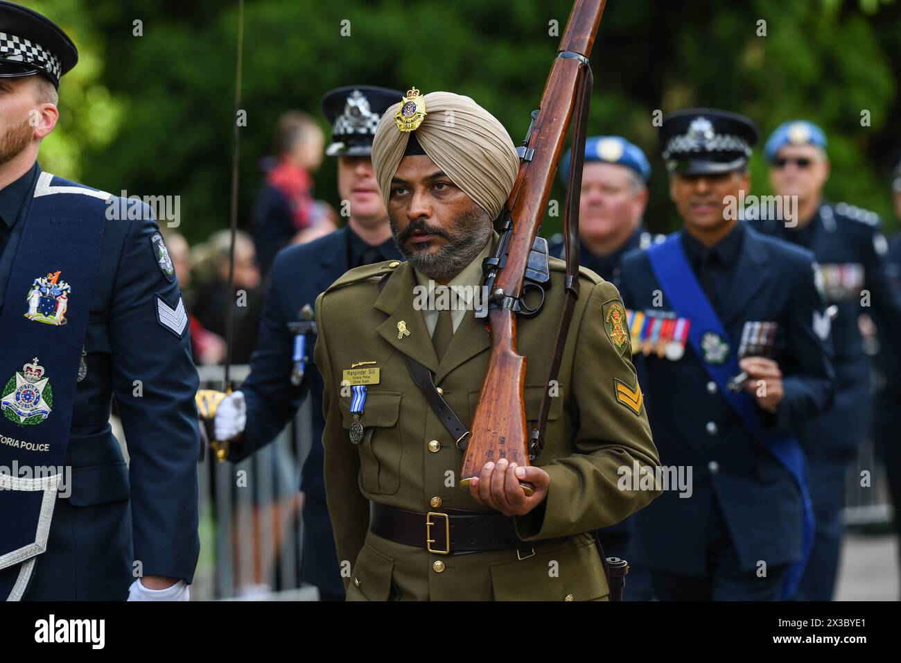Melbourne, Australia. 25th Apr, 2024. Shrine Guard Manpinder Gill is ...